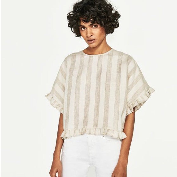 Zara | Tops | Nwt Zara Ruffled Sleeve Linen Boxy Blouse | Poshmark
